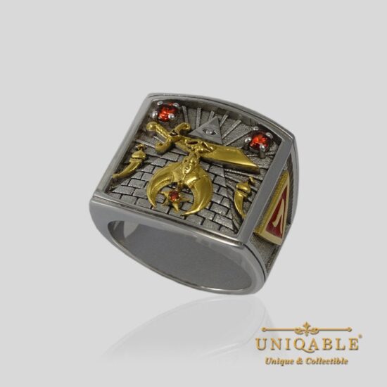 SHRINER Sterling Silver Masonic Ring Freemason SHRINERS 18K GOLD Pld ...