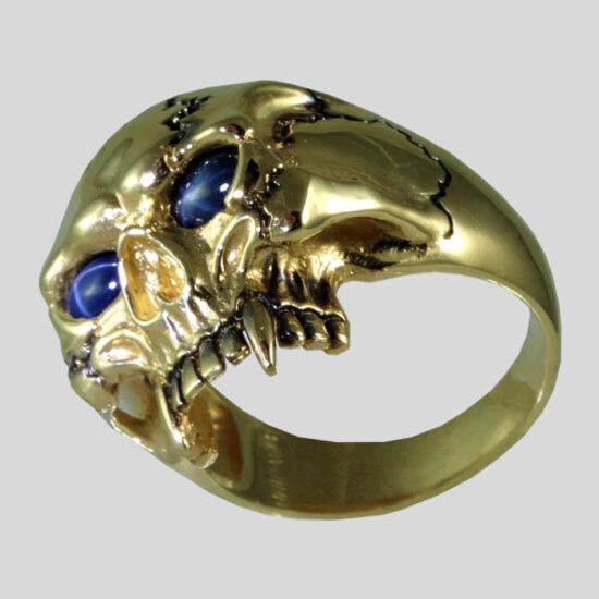 14K Vampire Skull Ring, Solid Yellow Gold Skull, Vampire Skull ...