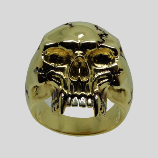 10K Solid Yellow Gold Ring, Vampire Skull Biker Ring, Harley Ring, Man ...