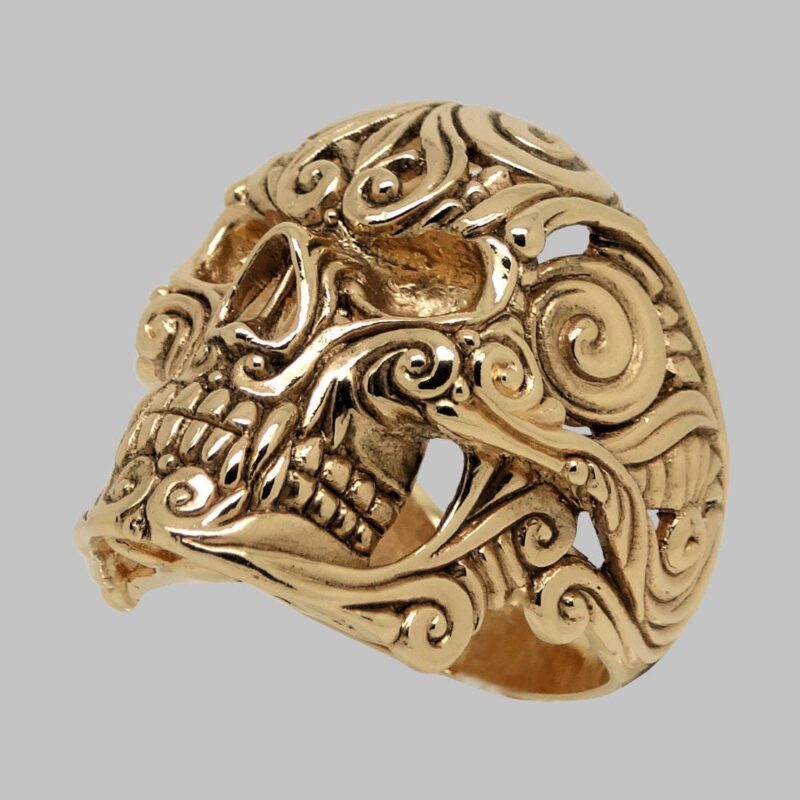 14K Solid Yellow Gold Ring, Sugar Mexican Skull Ring, Men Biker Ring ...