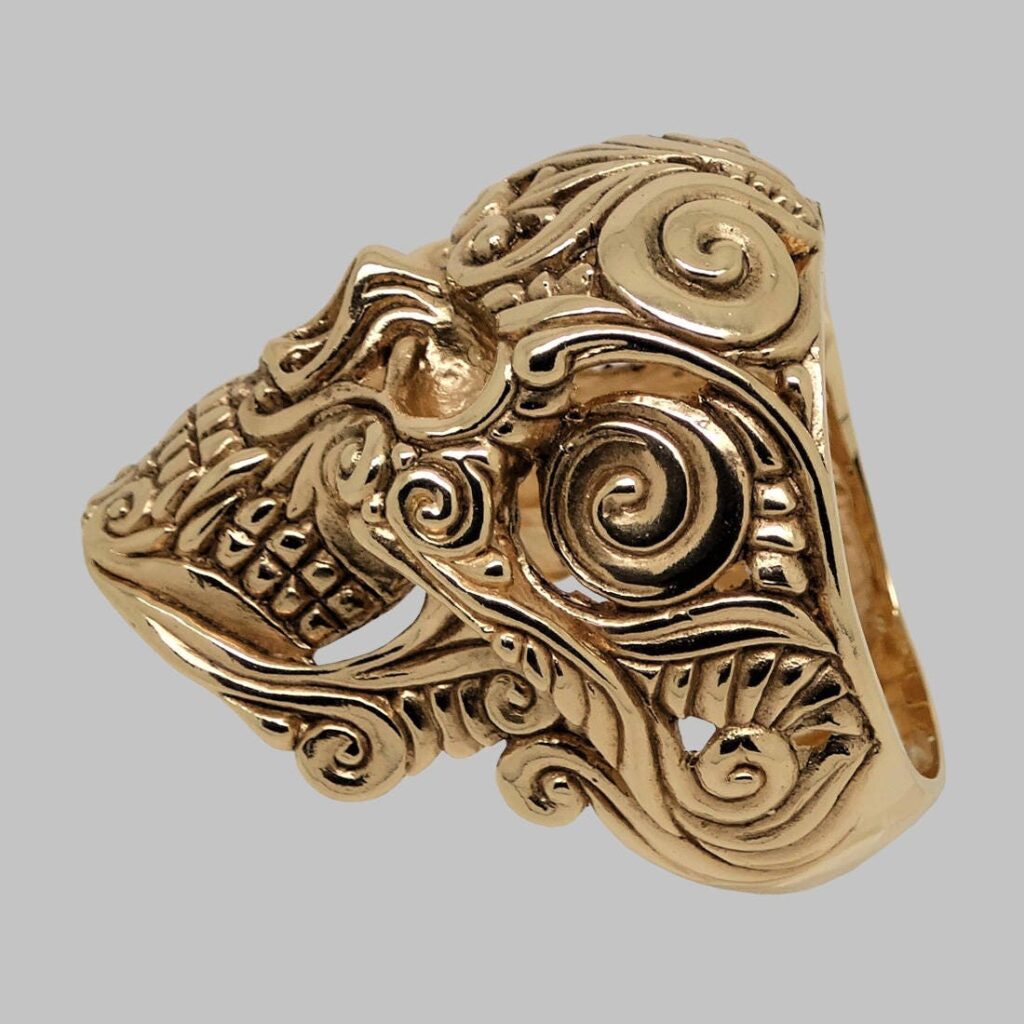 14K Solid Yellow Gold Ring, Sugar Mexican Skull Ring, Men Biker Ring ...