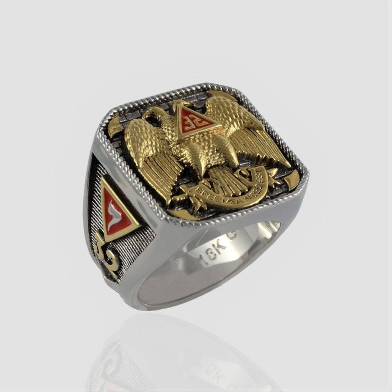 Handmade Scottish Rite 32 Degree Masonic Ring 18K Gold Pld White ...