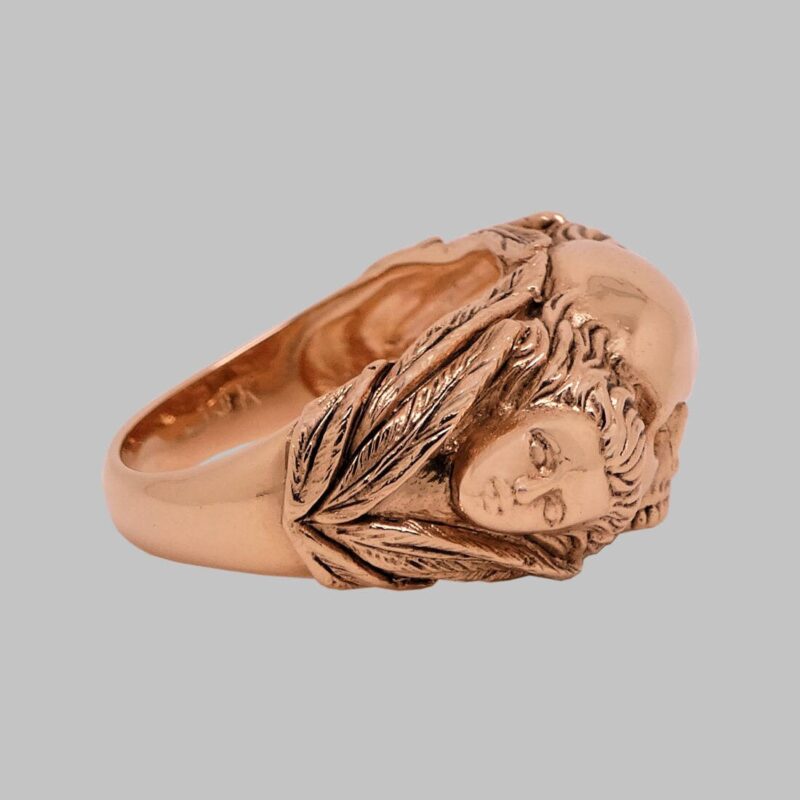 Handcrafted Gold Ring, Rose Gold 14K, Custom Made Skull, Memento Mori ...