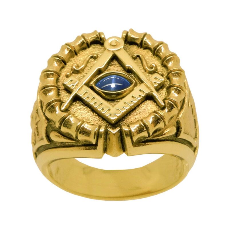 Gold Masonic All Seeng Eye Ring, Freemason Star Sapphire Ring, Mans ...