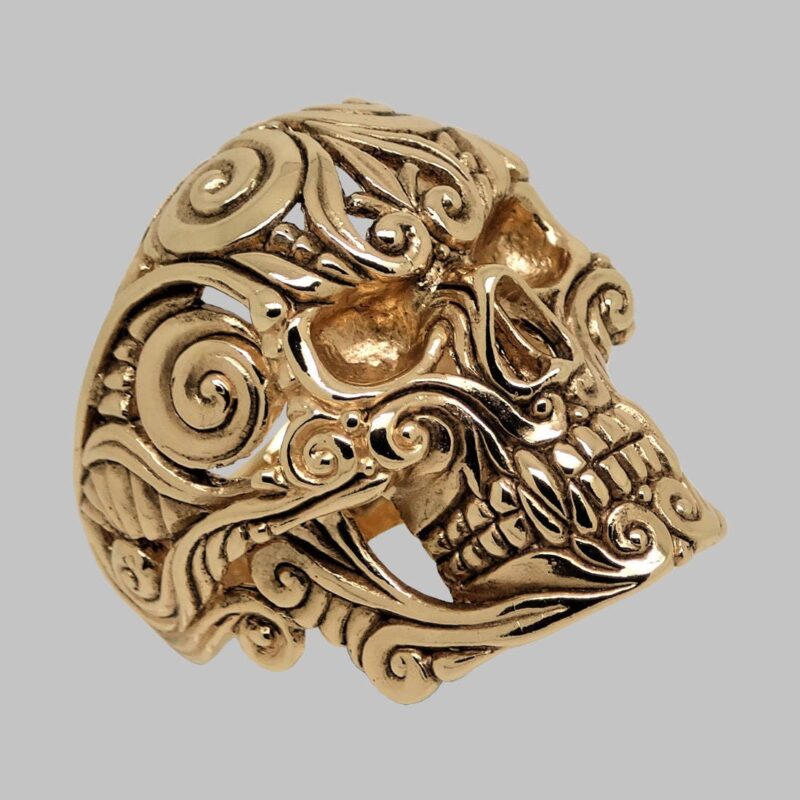 14K Solid Yellow Gold Ring, Sugar Mexican Skull Ring, Men Biker Ring ...