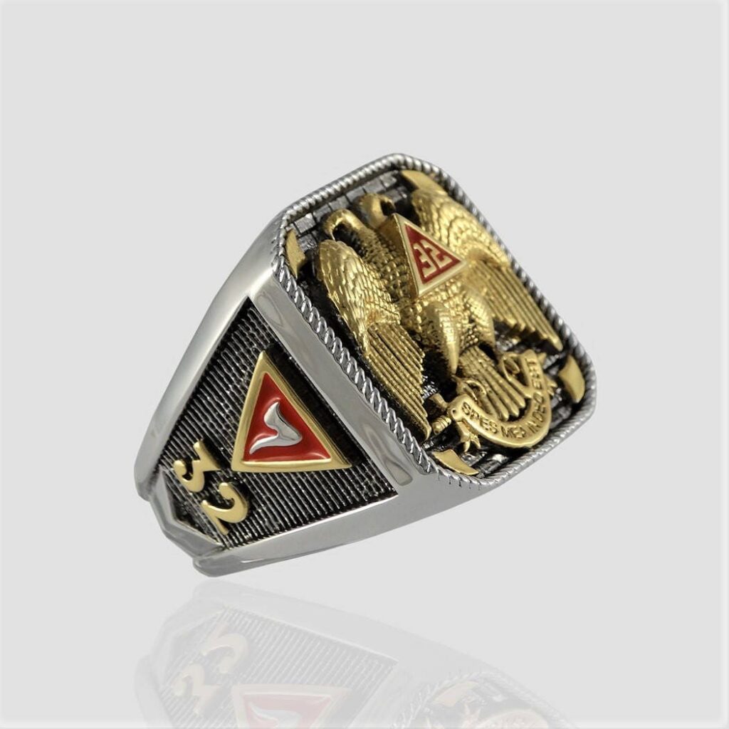 Handmade Scottish Rite 32 Degree Masonic Ring 18K Gold Pld White ...