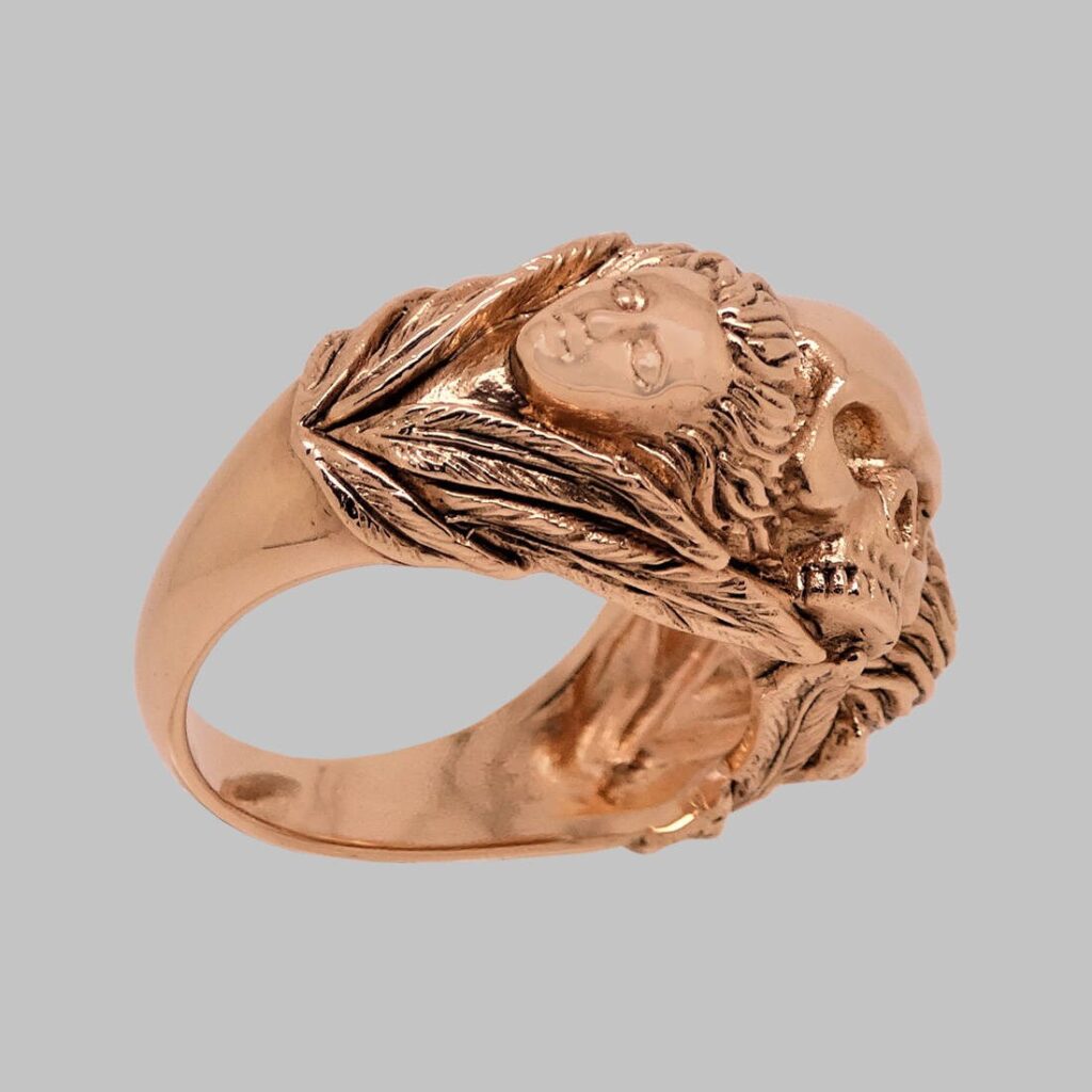 Handcrafted Gold Ring, Rose Gold 14K, Custom Made Skull, Memento Mori ...