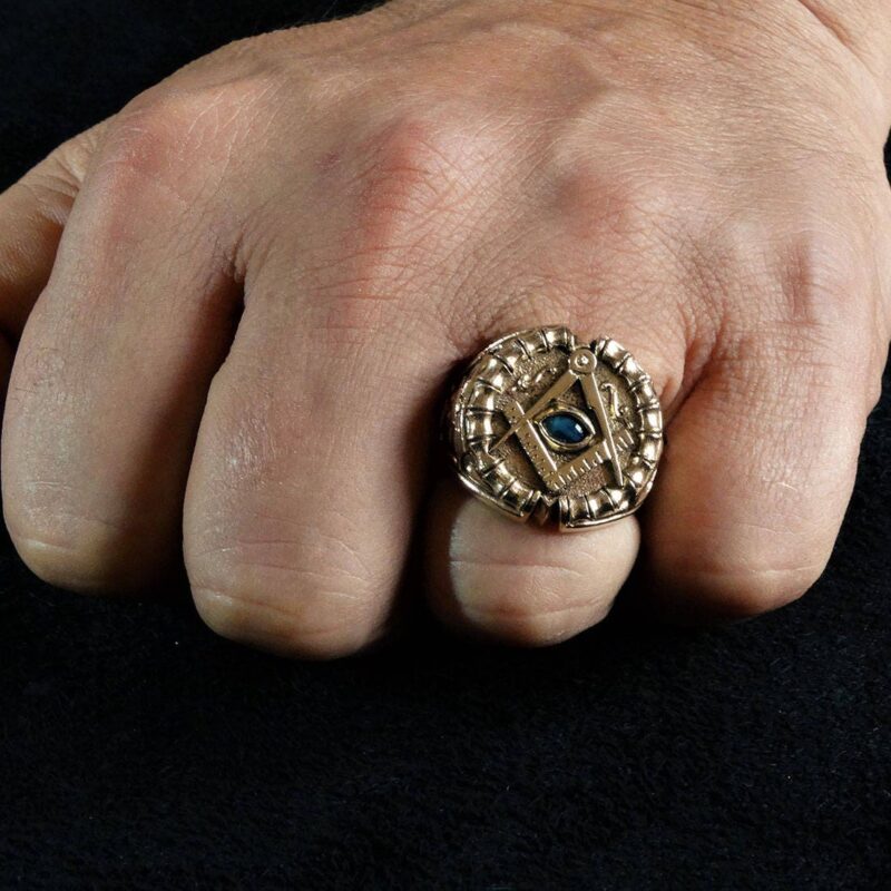 Gold Masonic All Seeng Eye Ring, Freemason Star Sapphire Ring, Mans ...