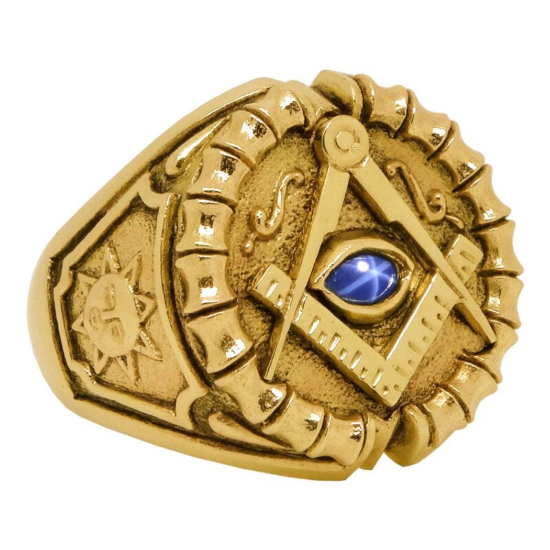 Gold Masonic All Seeng Eye Ring, Freemason Star Sapphire Ring, Mans ...