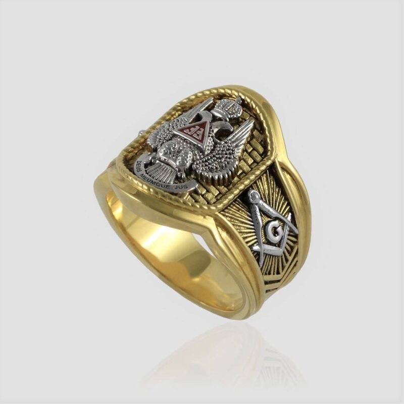 Scottish Rite 33 Degree Master Mason Masonic Ring White and Yellow 18k ...