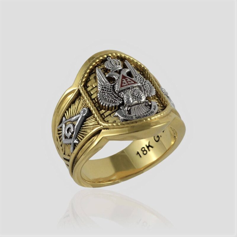 Scottish Rite 33 Degree Master Mason Masonic Ring White and Yellow 18k ...