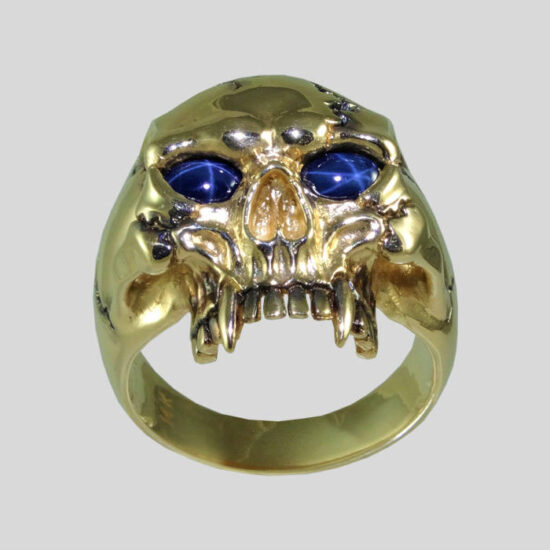 14K Vampire Skull Ring, Solid Yellow Gold Skull, Vampire Skull ...