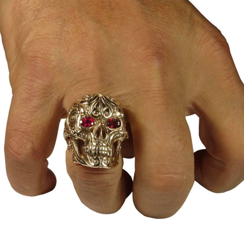 Gold Skull Ring, 14K Solid Yellow White Gold Ring, Full Jaw Handmade ...