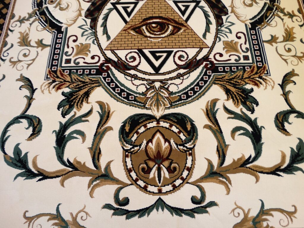 Masonic Woven Area Rug, 6x9, Freemason Illuminati Ring, Owl Tapestry ...