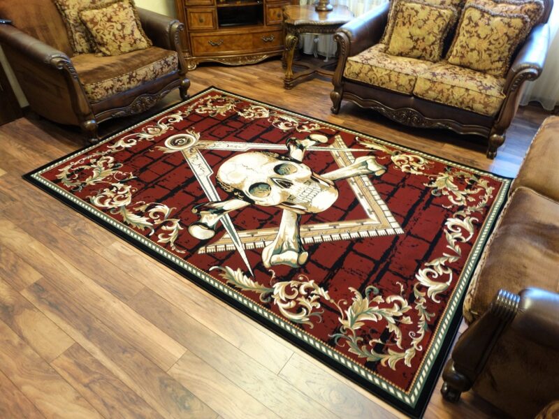 Custom Made Masonic Skull and Bones Woven Area Rug Freemason Ring ...