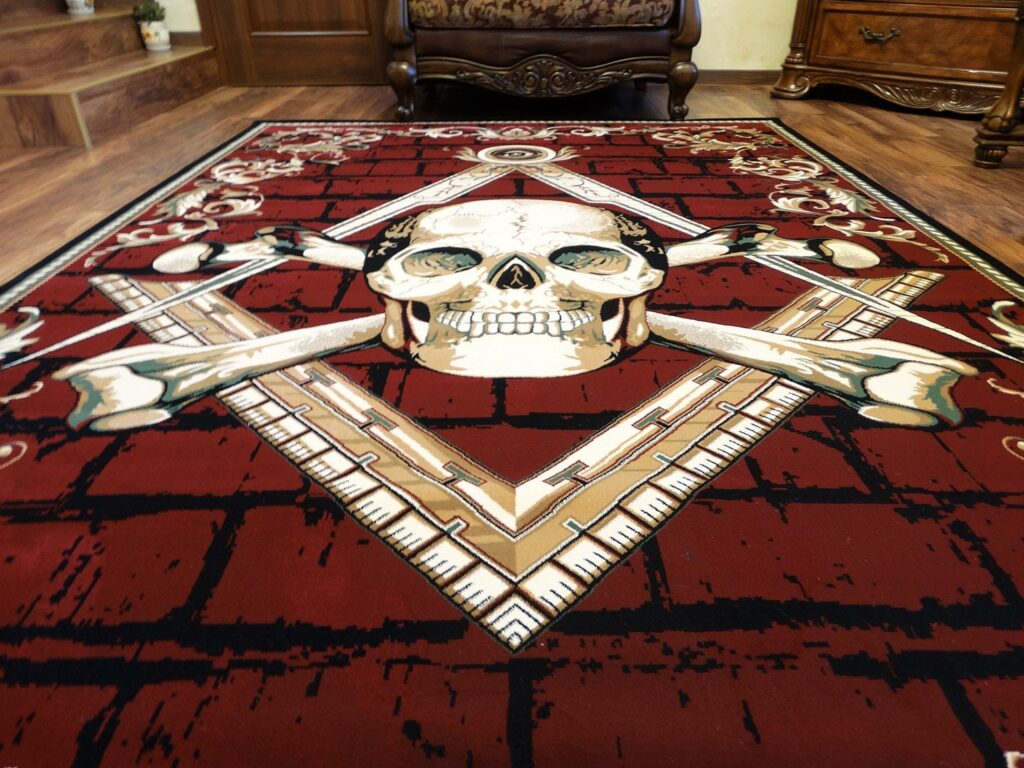 Custom Made Masonic Skull and Bones Woven Area Rug Freemason Ring ...