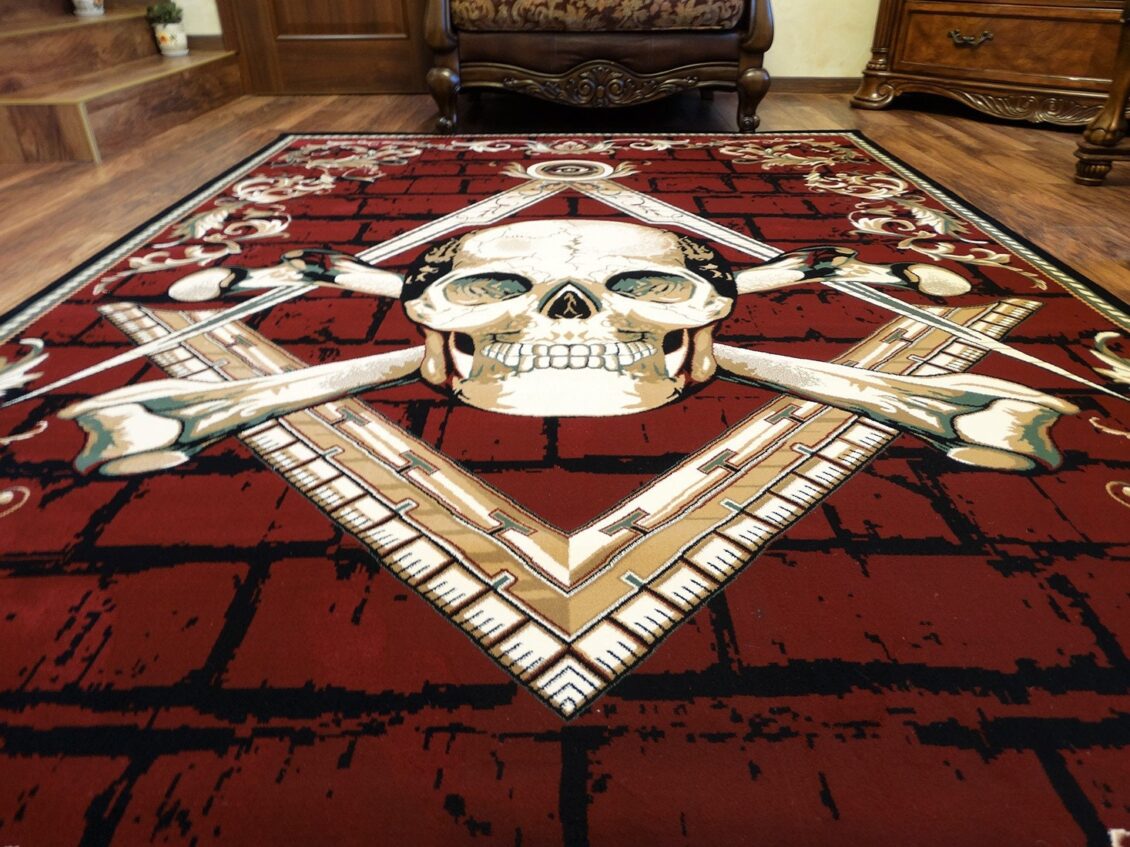 Custom Made Masonic Skull and Bones Woven Area Rug Freemason Ring ...