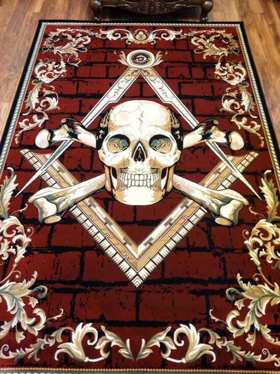 Custom Made Masonic Skull and Bones Woven Area Rug Freemason Ring ...