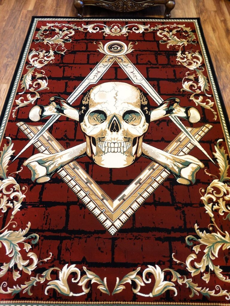 Custom Made Masonic Skull and Bones Woven Area Rug Freemason Ring ...