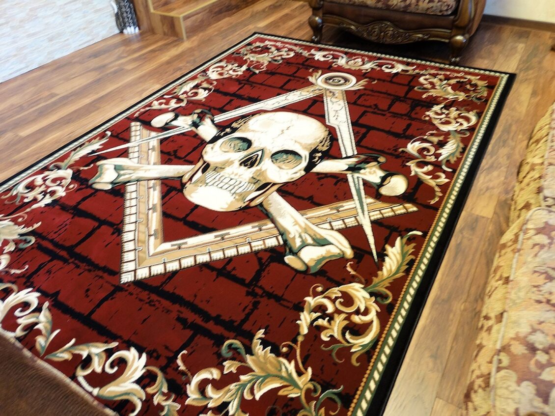 Custom Made Masonic Skull and Bones Woven Area Rug Freemason Ring ...