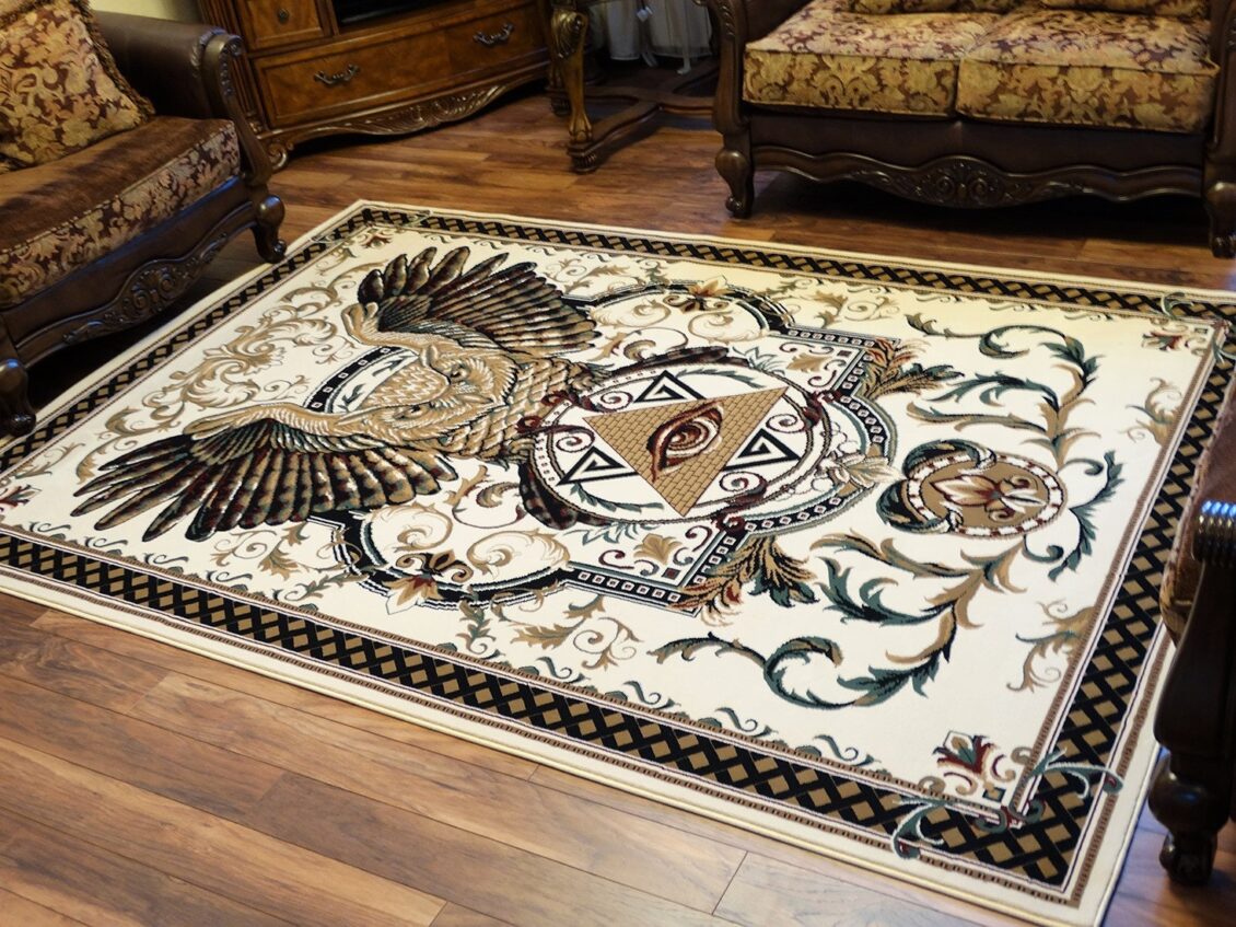 Masonic Woven Area Rug, 6x9, Freemason Illuminati Ring, Owl Tapestry ...