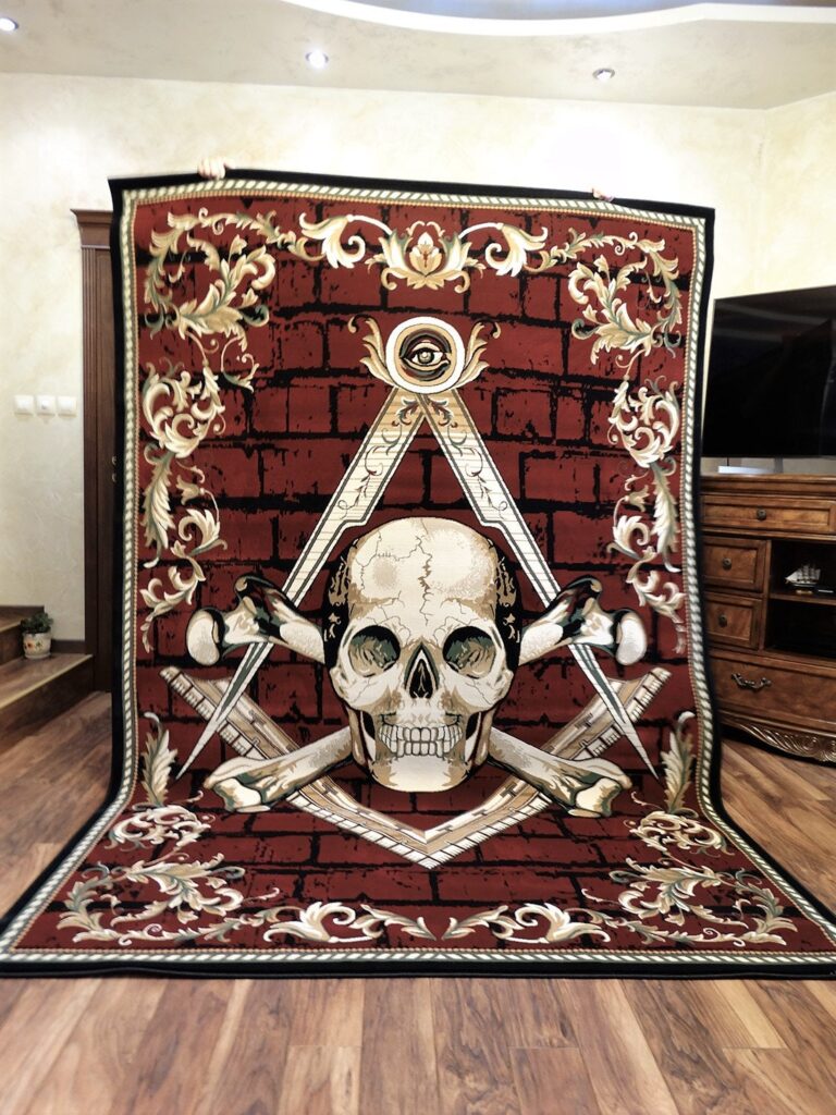 Custom Made Masonic Skull and Bones Woven Area Rug Freemason Ring ...