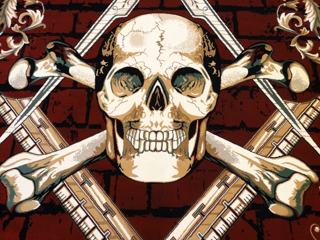 Custom Made Masonic Skull and Bones Woven Area Rug Freemason Ring ...