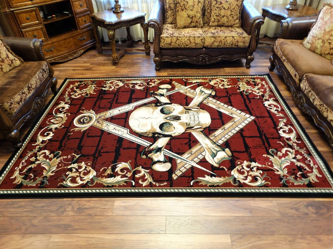 Custom Made Masonic Skull and Bones Woven Area Rug Freemason Ring ...
