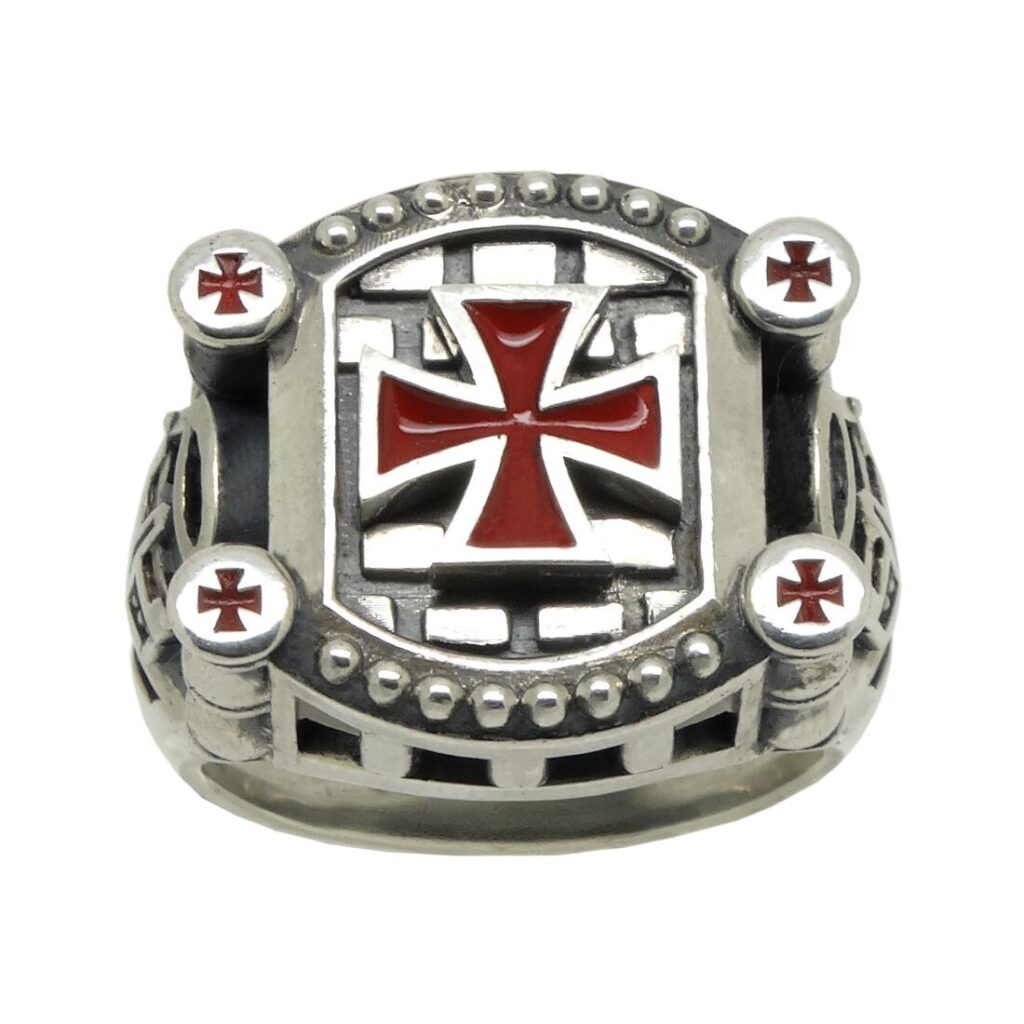 Handmade Knight Templar Ring, Red Cross Enamel, Shield and Sword, 925 ...