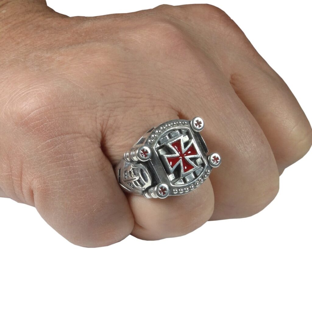 Handmade Knight Templar Ring, Red Cross Enamel, Shield and Sword, 925 ...