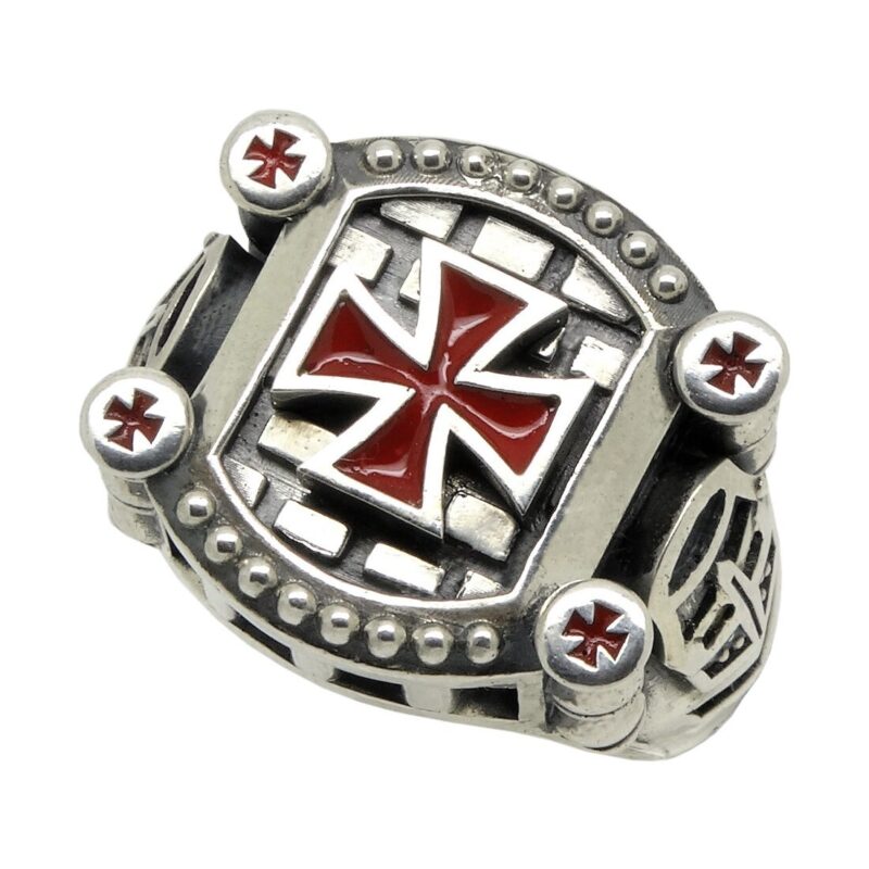 Handmade Knight Templar Ring, Red Cross Enamel, Shield and Sword, 925 ...
