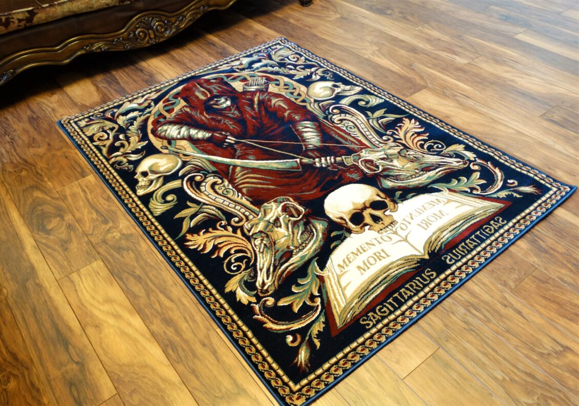 SAGITTARIUS Memento Mori Zodiac Skull Horoscope Area Rug, Carpet Apron ...