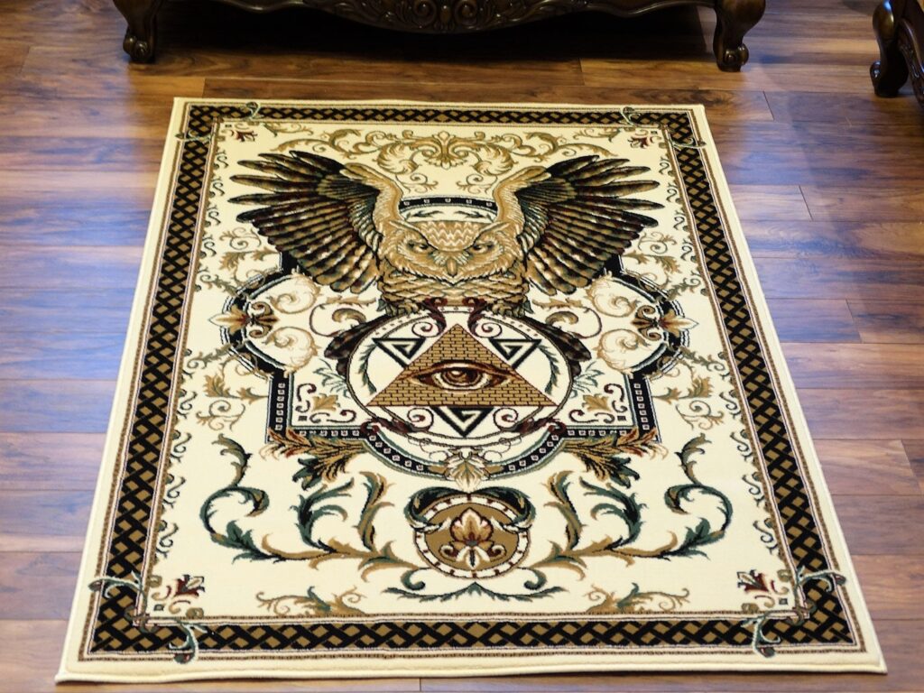 UNIQABLE, Masonic Woven Area Rug Freemason Illuminati Ring Owl Tapestry ...