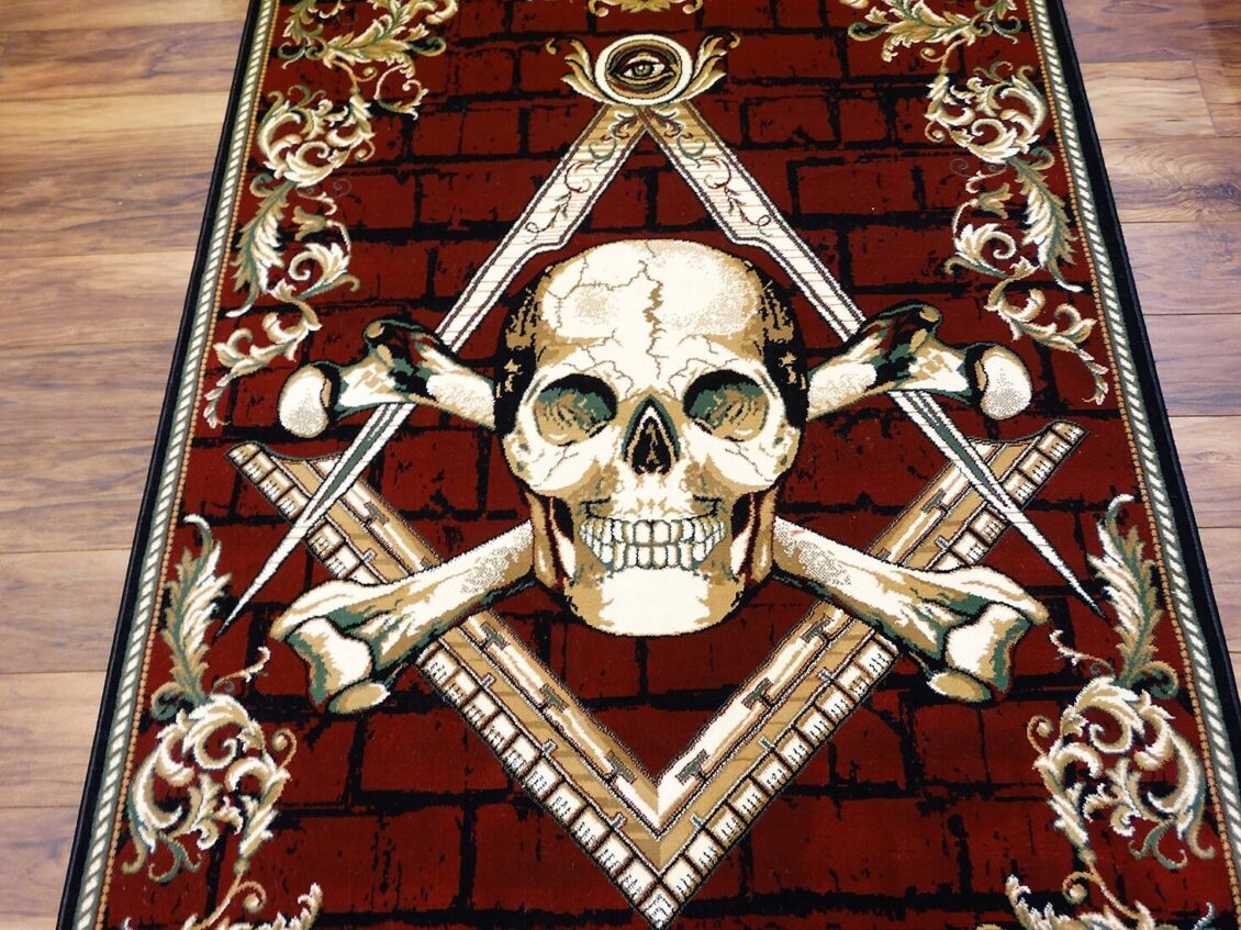 UNIQABLE, Masonic Skull and Bones Woven Area Rug Freemason Ring ...