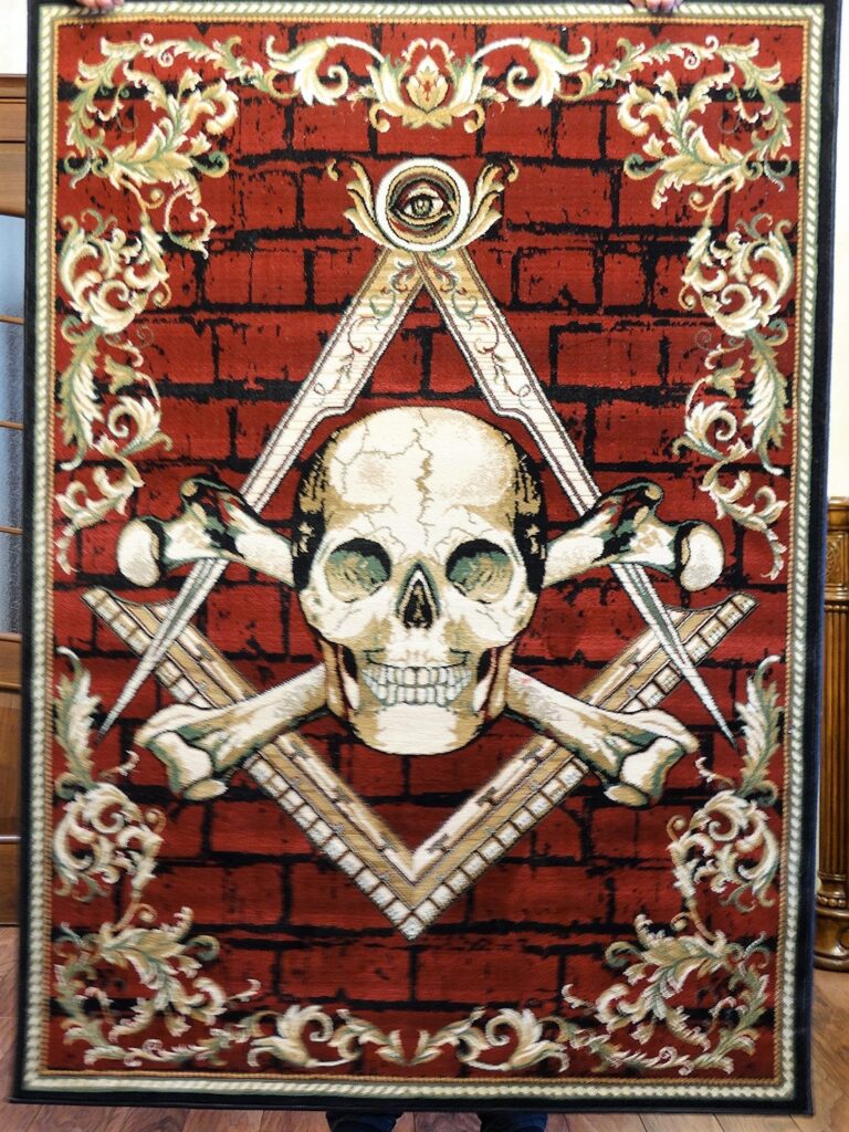 UNIQABLE, Masonic Skull and Bones Woven Area Rug Freemason Ring ...