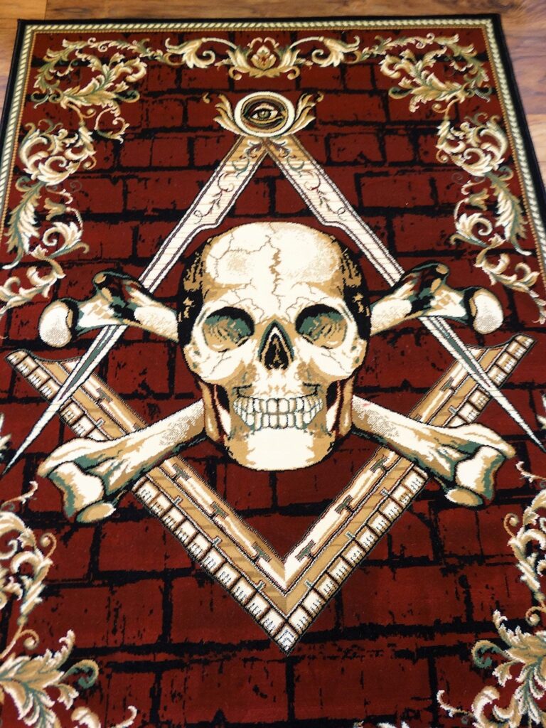 UNIQABLE, Masonic Skull and Bones Woven Area Rug Freemason Ring ...