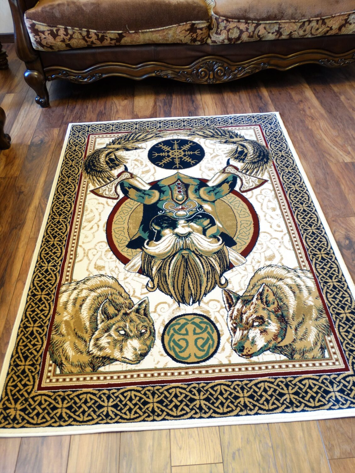 Viking Odin Woven Wall Tapestry Area Rug, Helm of Awe Aegishjalmur ...