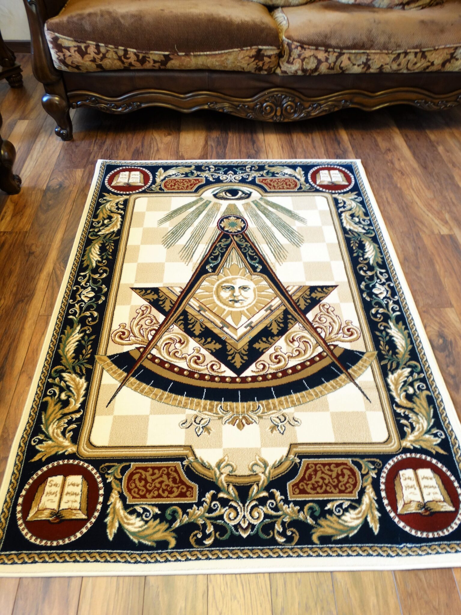 Past Master Masonic Woven Area Rug, Freemason Ring, Square and Compass ...