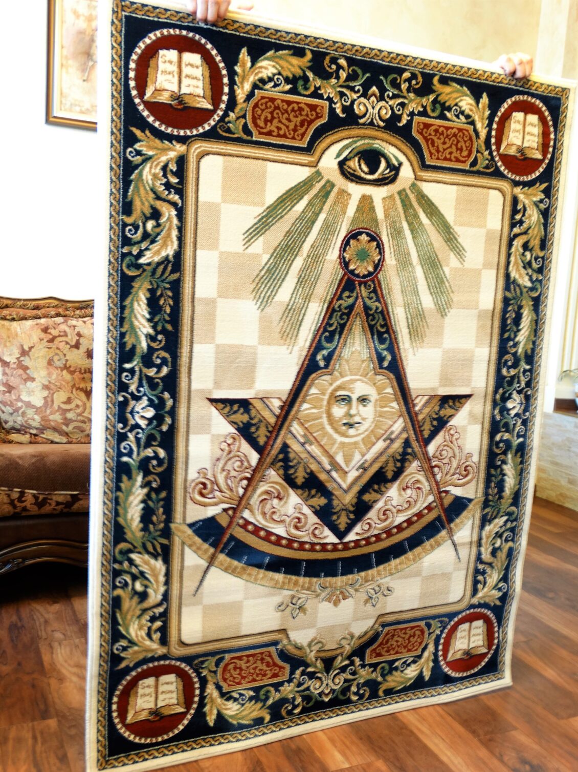 Past Master Masonic Woven Area Rug, Freemason Ring, Square and Compass ...