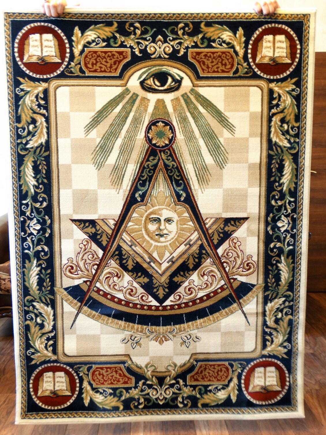 Past Master Masonic Woven Area Rug, Freemason Ring, Square and Compass ...
