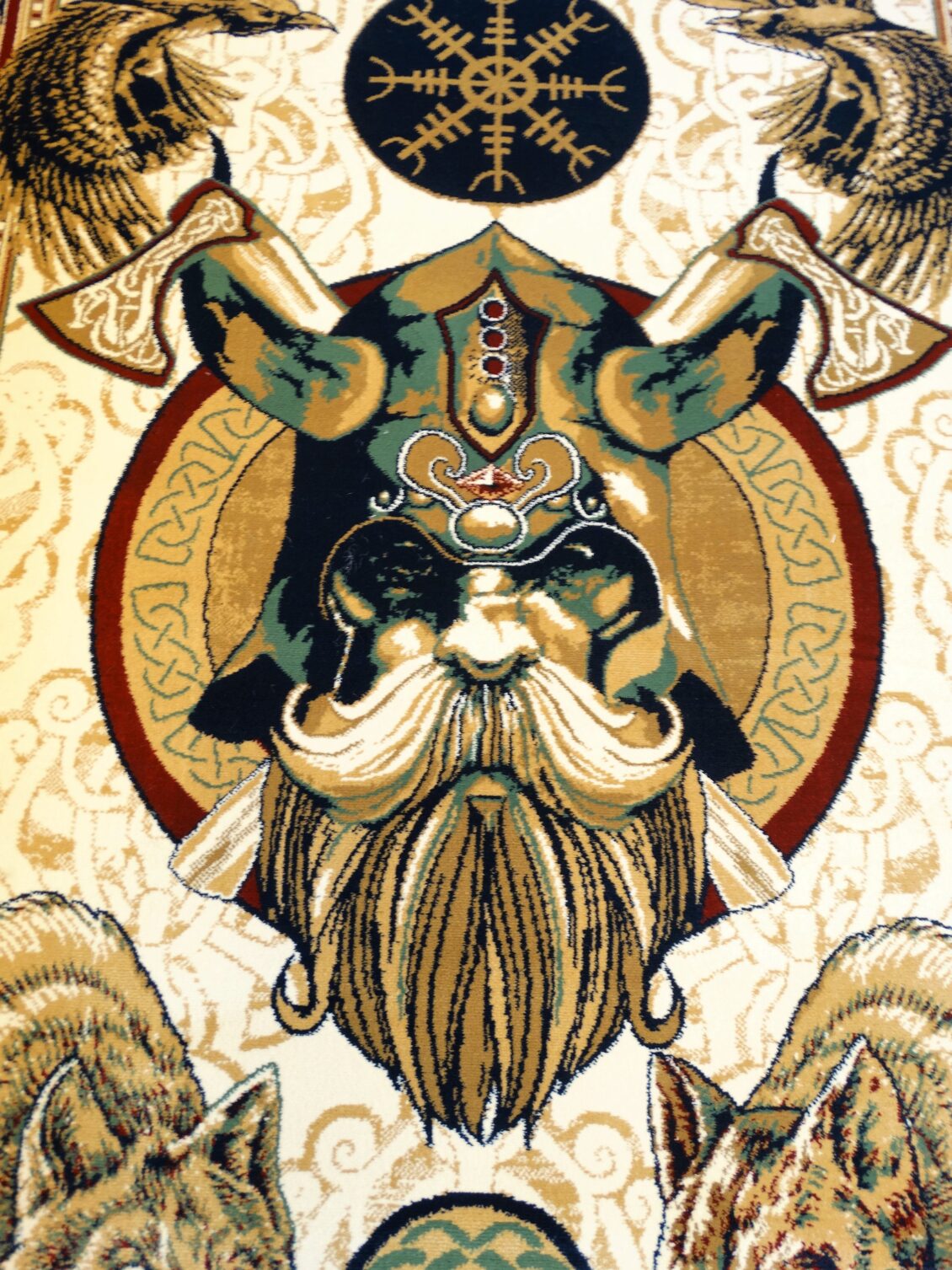 Viking Odin Woven Wall Tapestry Area Rug, Helm of Awe Aegishjalmur ...