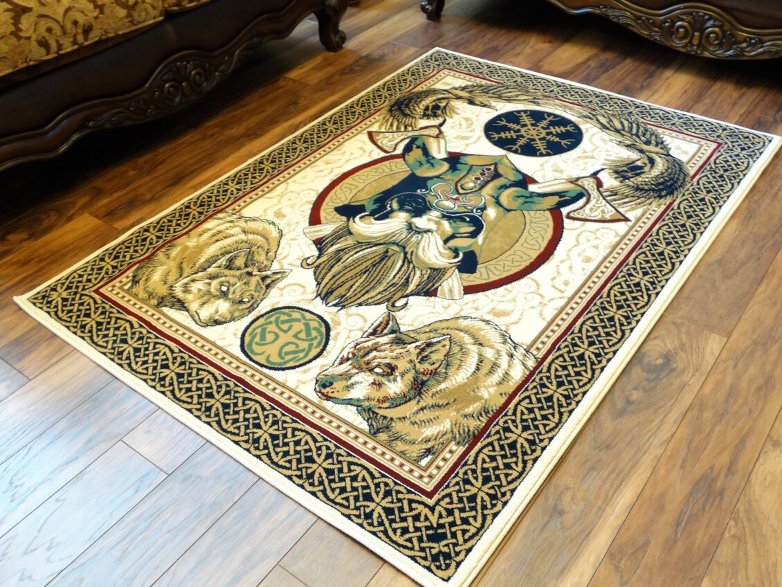 Viking Odin Woven Wall Tapestry Area Rug, Helm of Awe Aegishjalmur ...